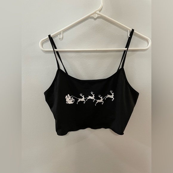 SHEIN | Tops | Lg Black Shein Cropped Reindeer Top | Poshmark